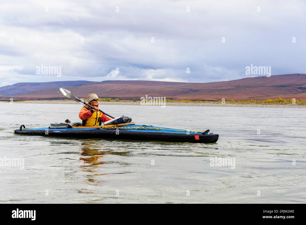 USA, Alaska, Noatak National Preserve. Kayaker on the Noatak River. (MR ...