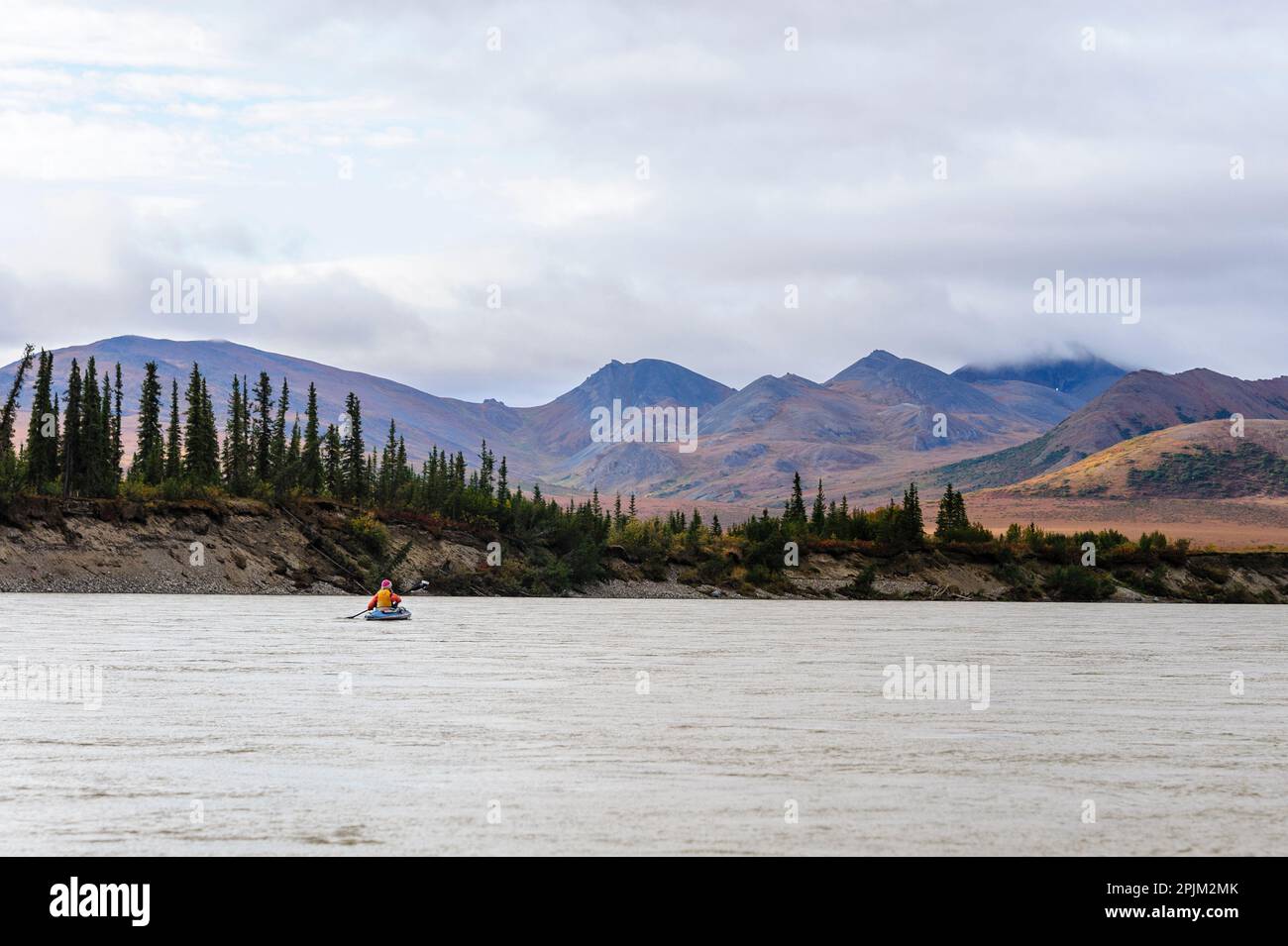 USA, Alaska, Noatak National Preserve. Kayaker on the Noatak River. (MR ...