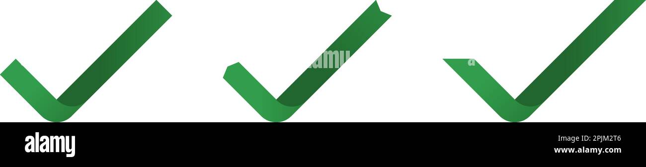 Set of three green check mark icons. Gradient green colored symbol ...