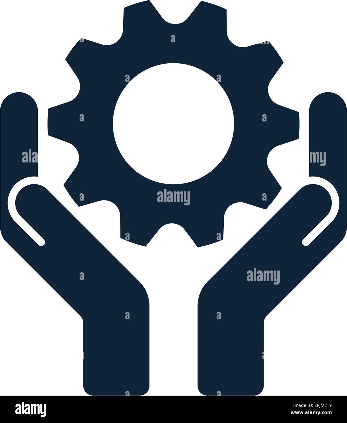 Hands with cog wheel, gear icon. Technical support, technical service ...