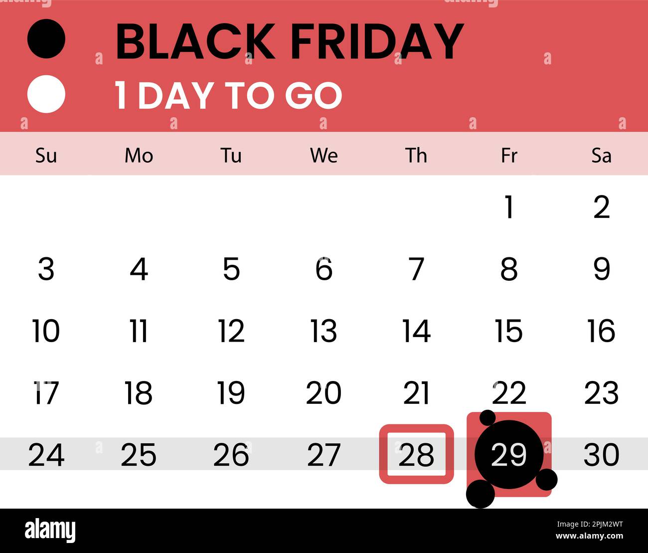 Black friday banner as calendar with countdown - 1 day to go. Waiting ...