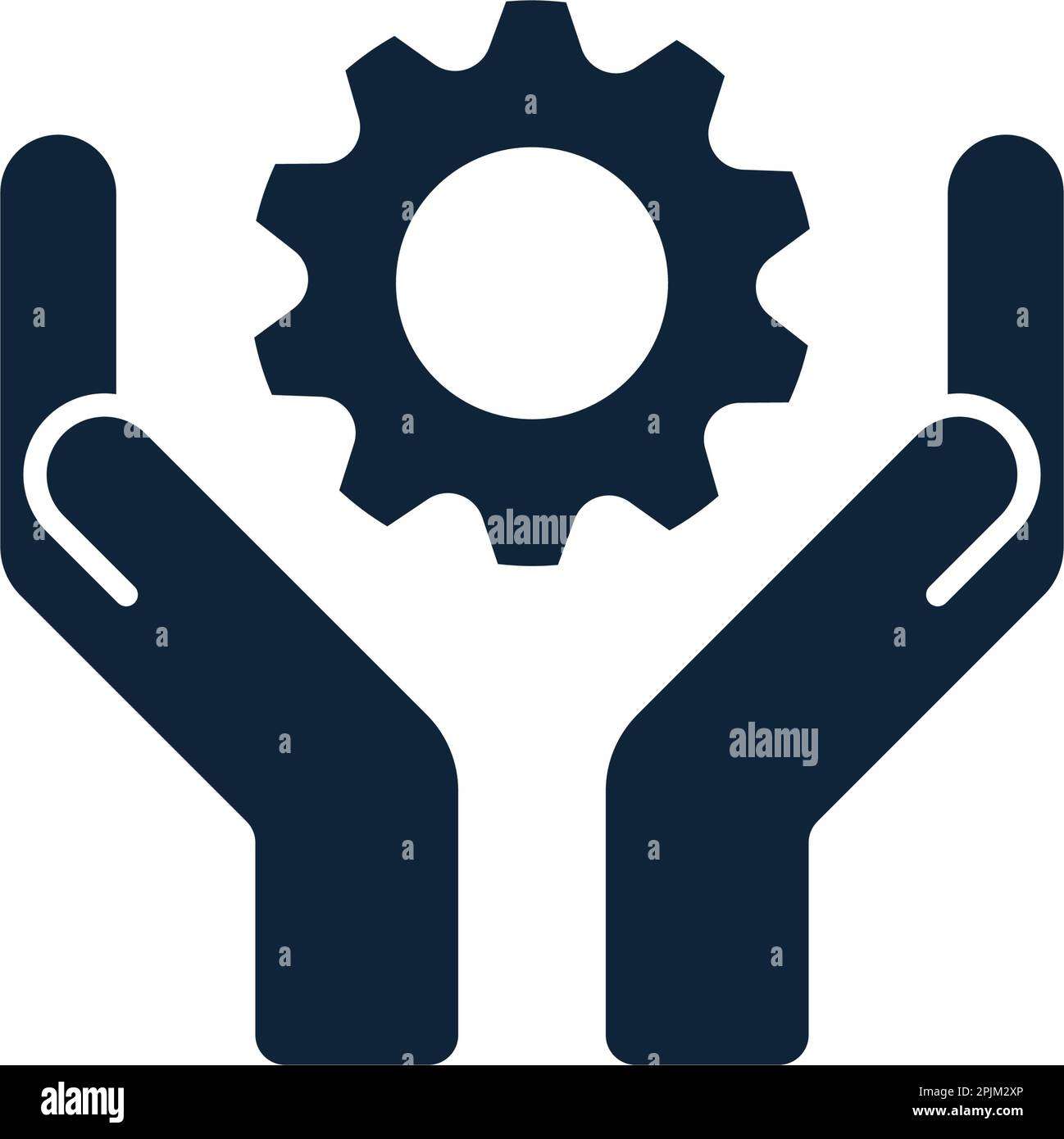 Hands with cog wheel, gear icon. Technical support, technical service ...