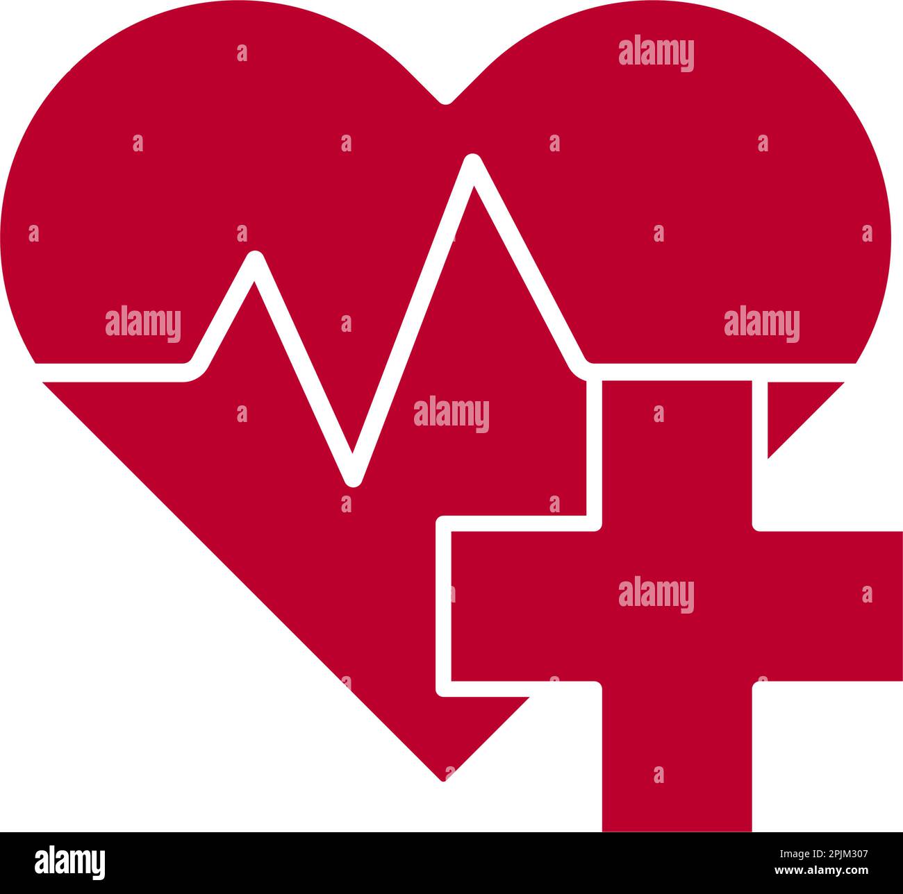 Heart shape with heartbeat inside and medical cross in front. Red ...