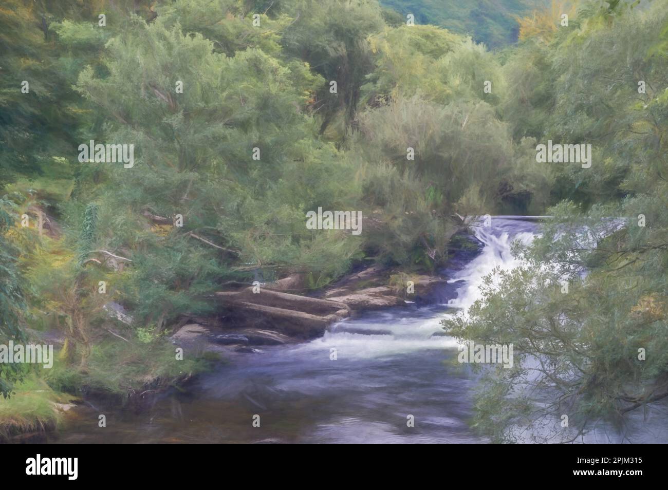 Digital painting of the Afon Ogwen flowing through the Eryri National ...