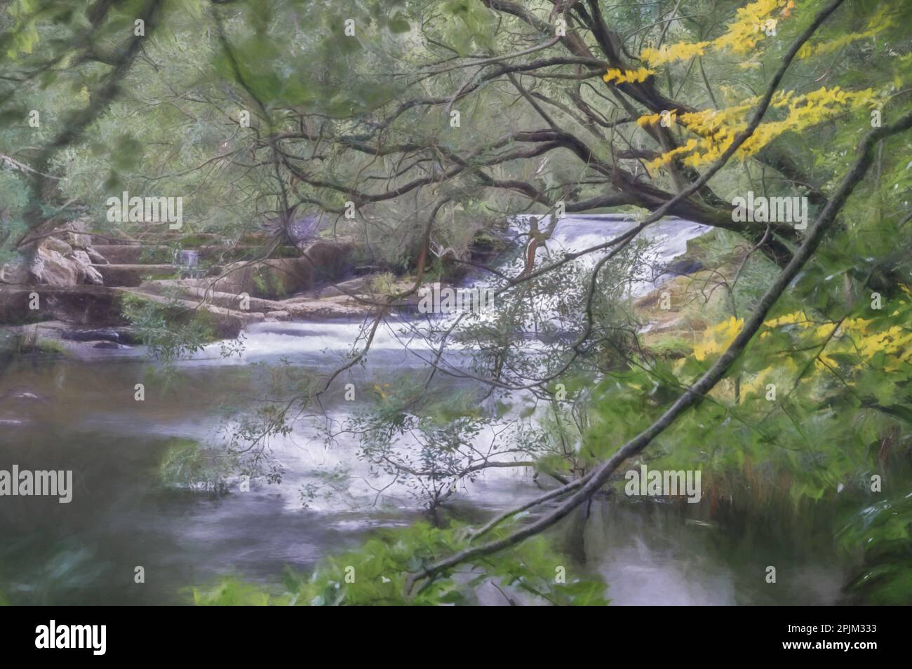 Digital painting of the Afon Ogwen flowing through the Eryri National ...