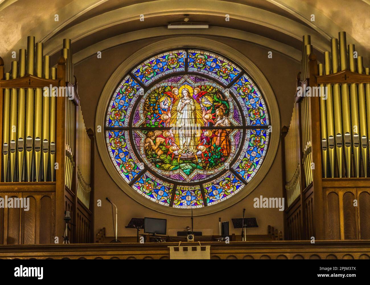 Virgin Mary and angels stained glass, Phoenix, Arizona. Founded 1881 ...