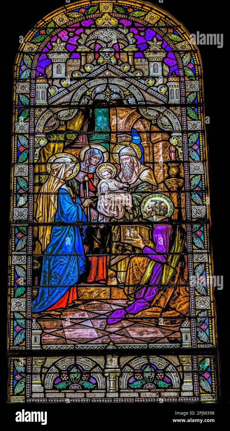 Jesus' presentation in temple stained glass, Phoenix, Arizona. Church ...