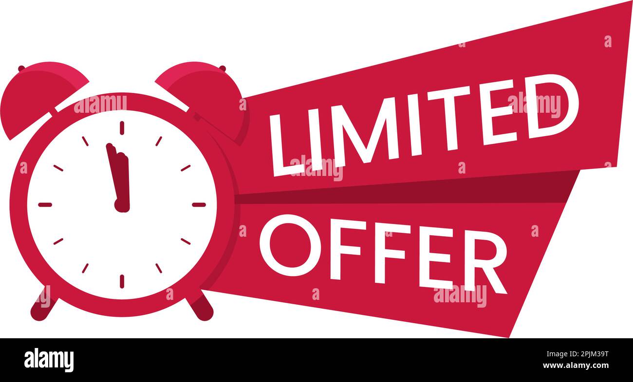 Red limited offer logo, symbol. Promo with clock and banner. Last ...