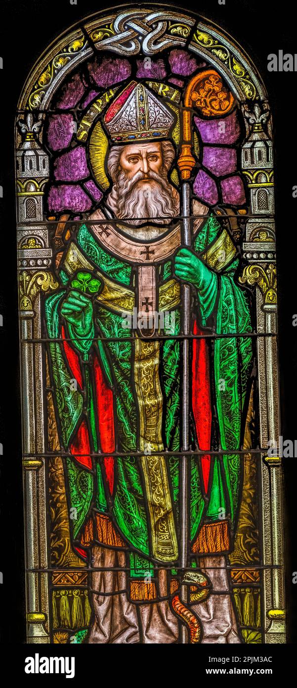 Saint Patrick stained glass, Phoenix, Arizona. Known as the 'Apostle of ...