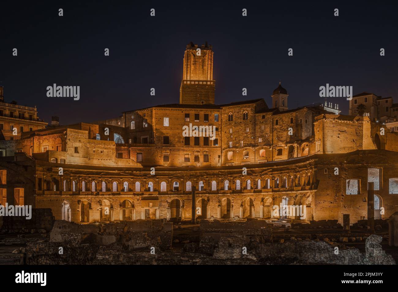 Night view of Trajan's Market (Mercati di Traiano), a large complex of ...