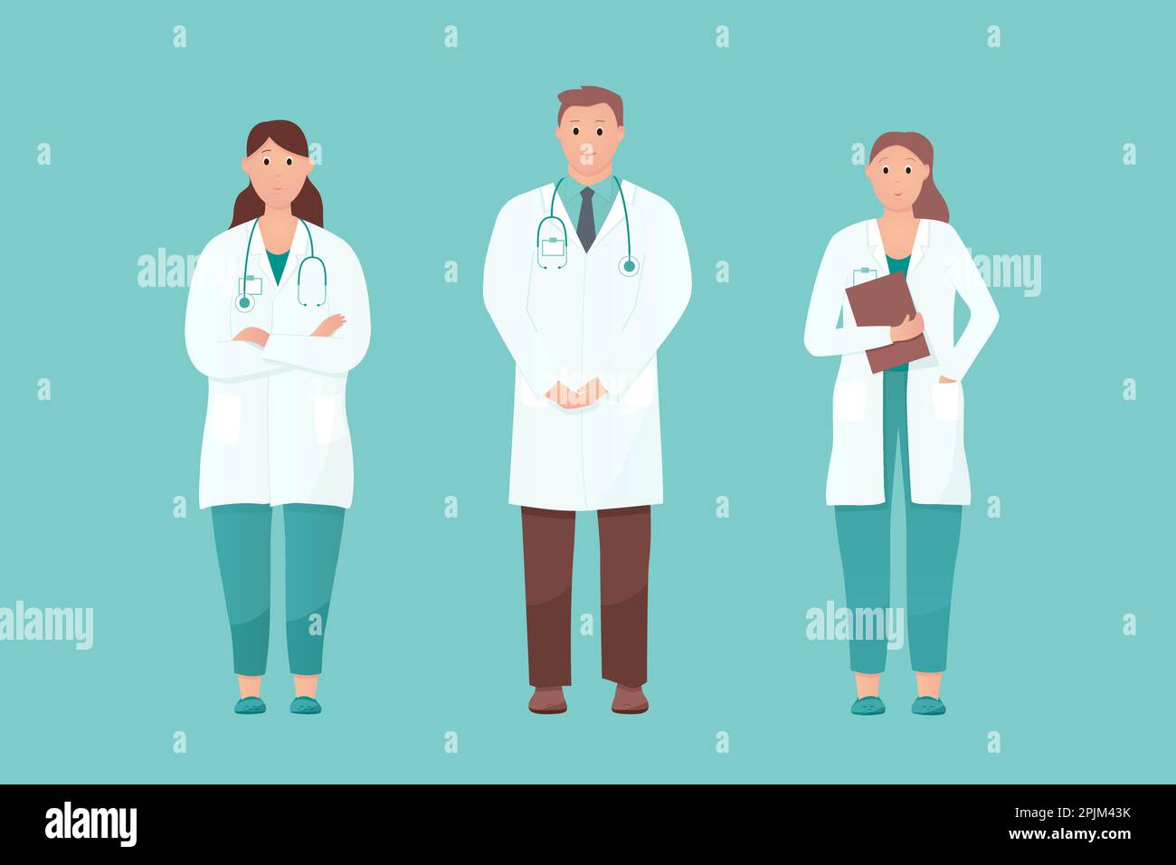 Three doctors standing tall. Medical care or urgent care concept ...