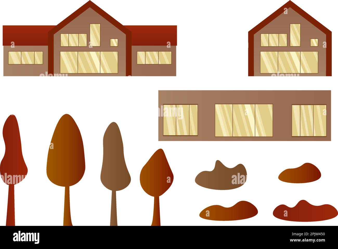 House for rent or for sale standing in the autumn landscape with trees ...