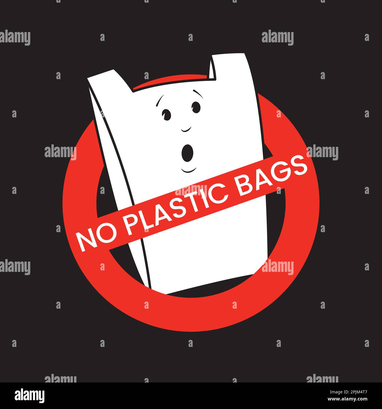 Forbidden plastic bag cartoon character. No plastic bags concept ...