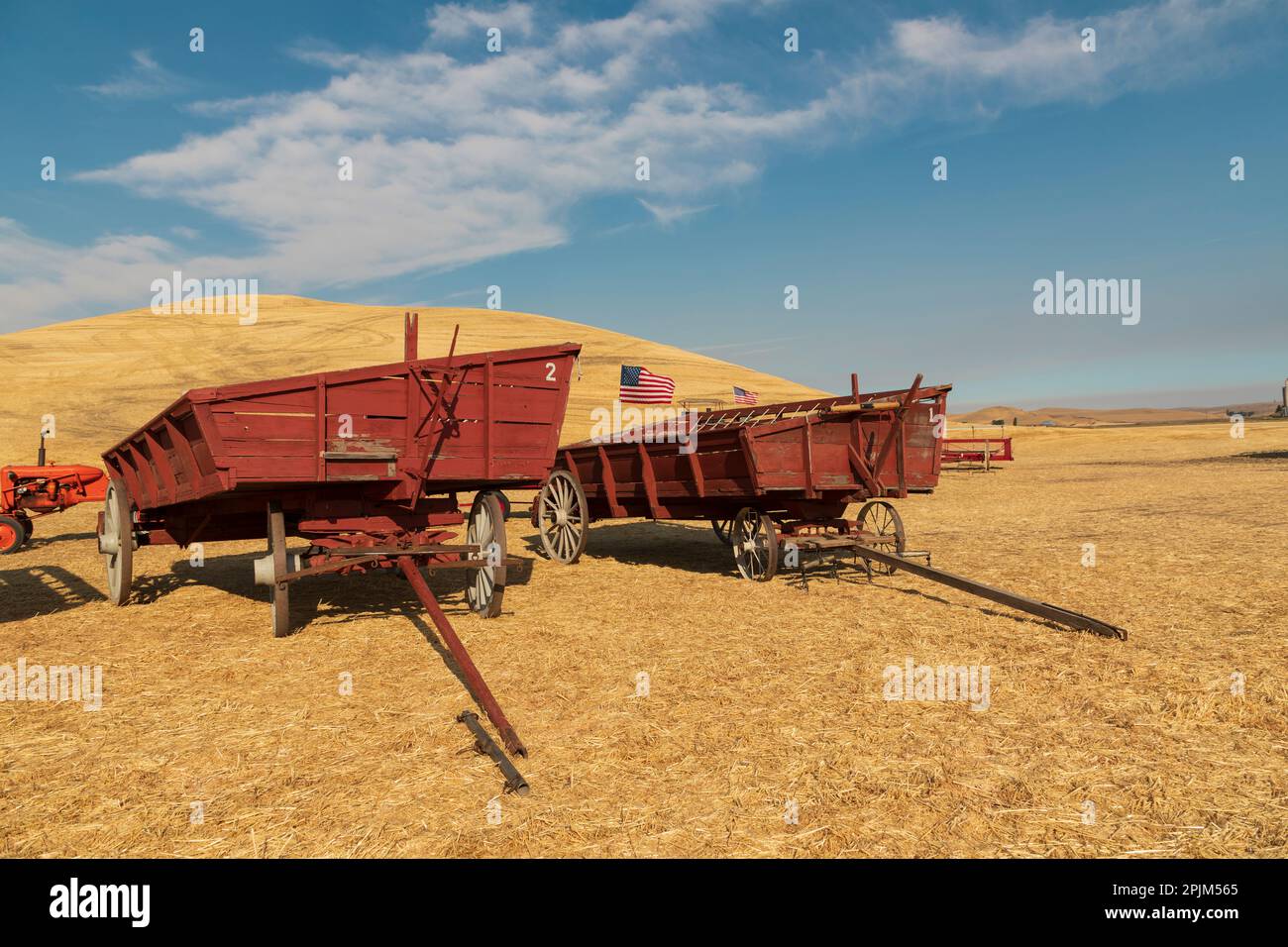 USA, Washington State, Whitman County, Palouse. Farm wagons used to ...