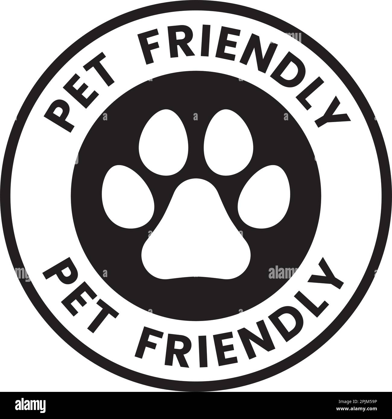 Pet paw or dog label, stamp or sticker with pet friendly text. Pet paw ...
