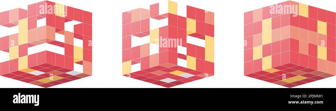 Red Cubes in isometric projection. White isolated background Geometric ...