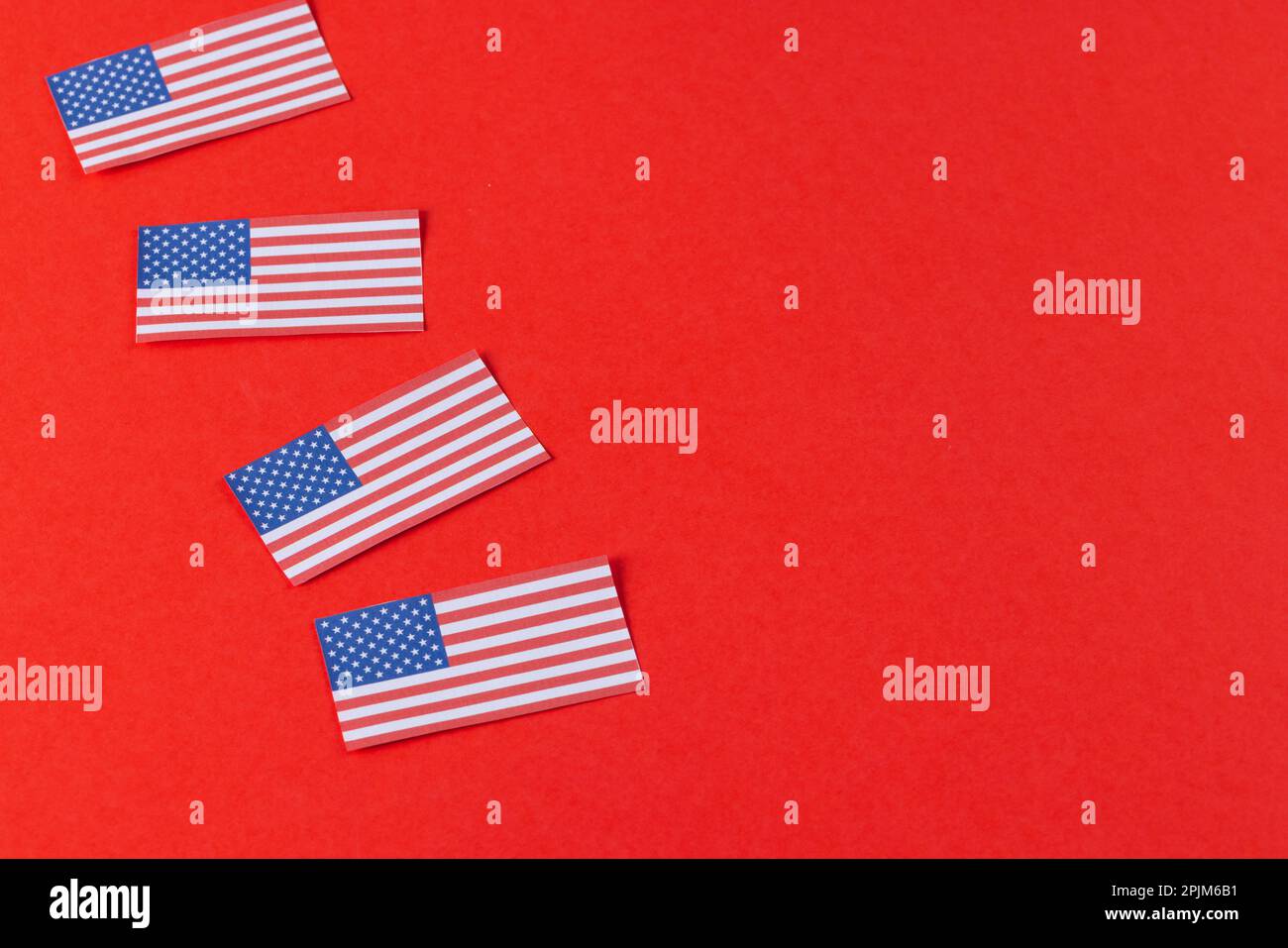 High angle view of four flags of united states of america with copy ...