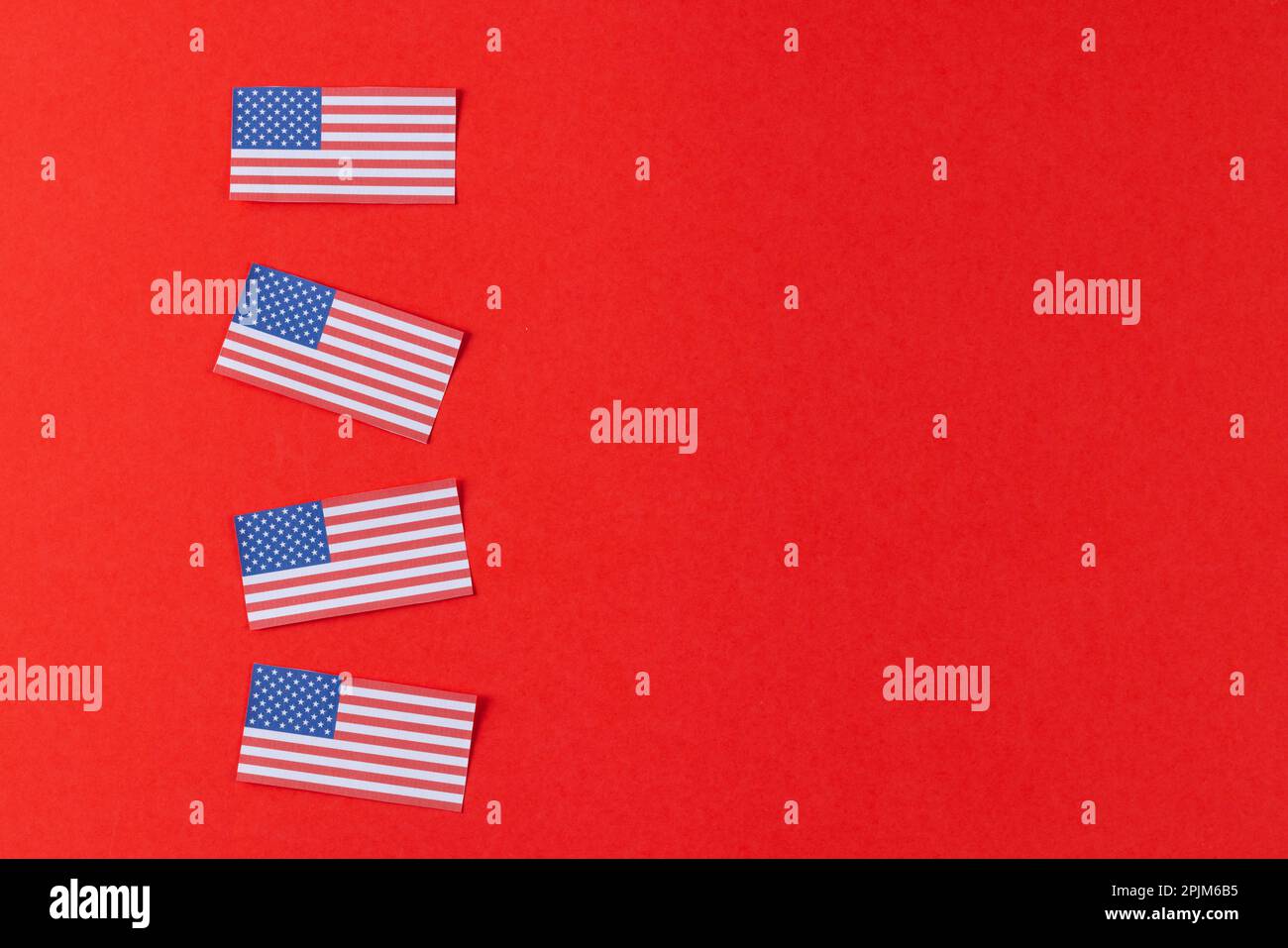 High angle view of four flags of united states of america with copy ...