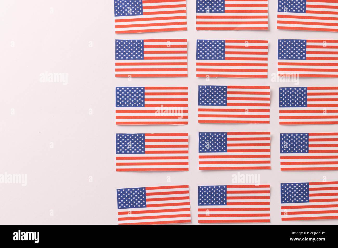 High angle view of rows of flags of united states of america with copy ...