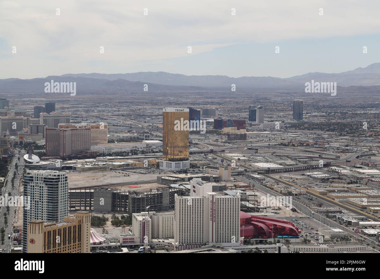 Aerial view of part of Las Vegas Strip in 2013, showing the golden ...