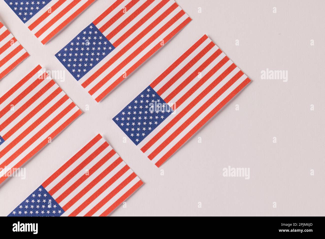 High angle view of rows of flags of united states of america with copy ...