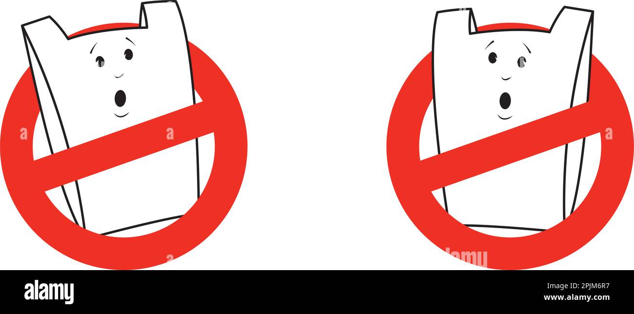 Forbidden plastic bag cartoon character. No plastic bag concept ...