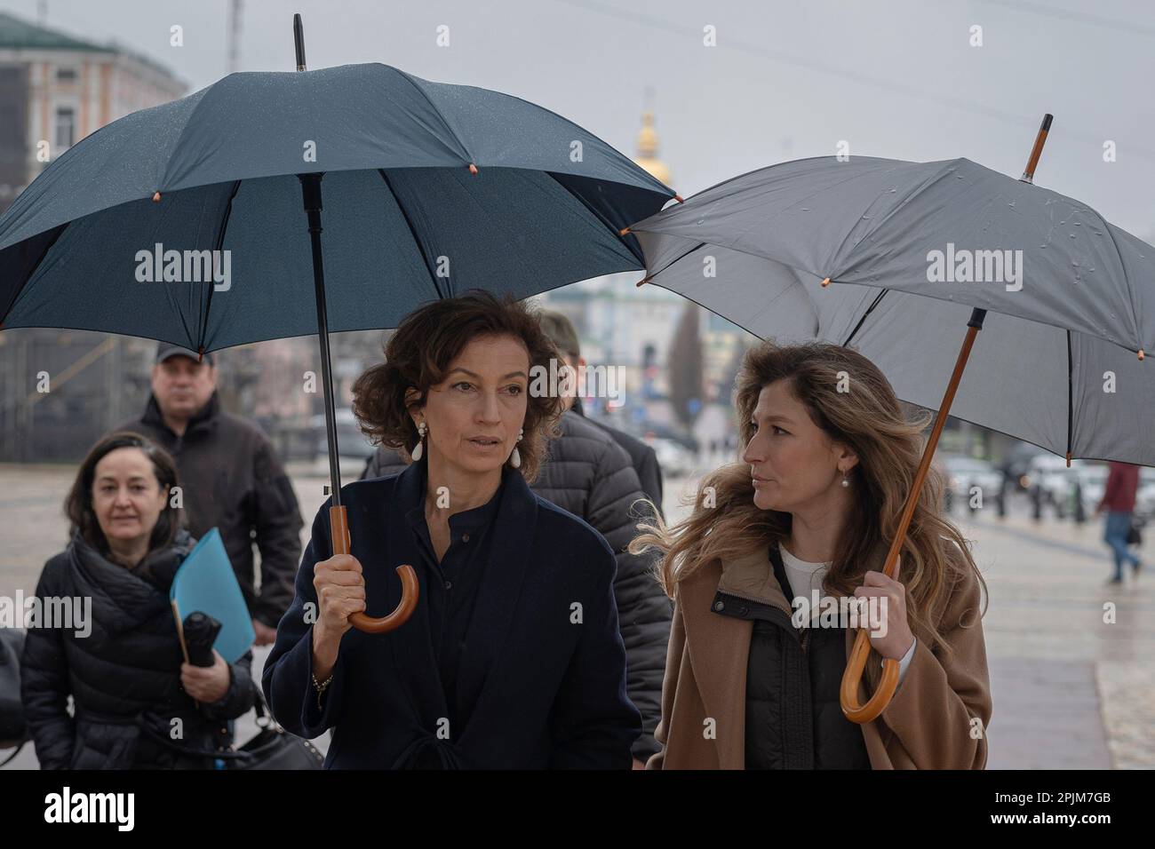 Director-General of UNESCO Audrey Azoulay, center, and Ukrainian Deputy ...