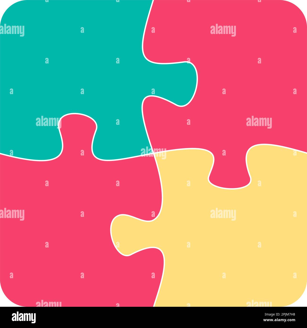 Four jigsaw pieces or parts connected together. Multicolor puzzle ...