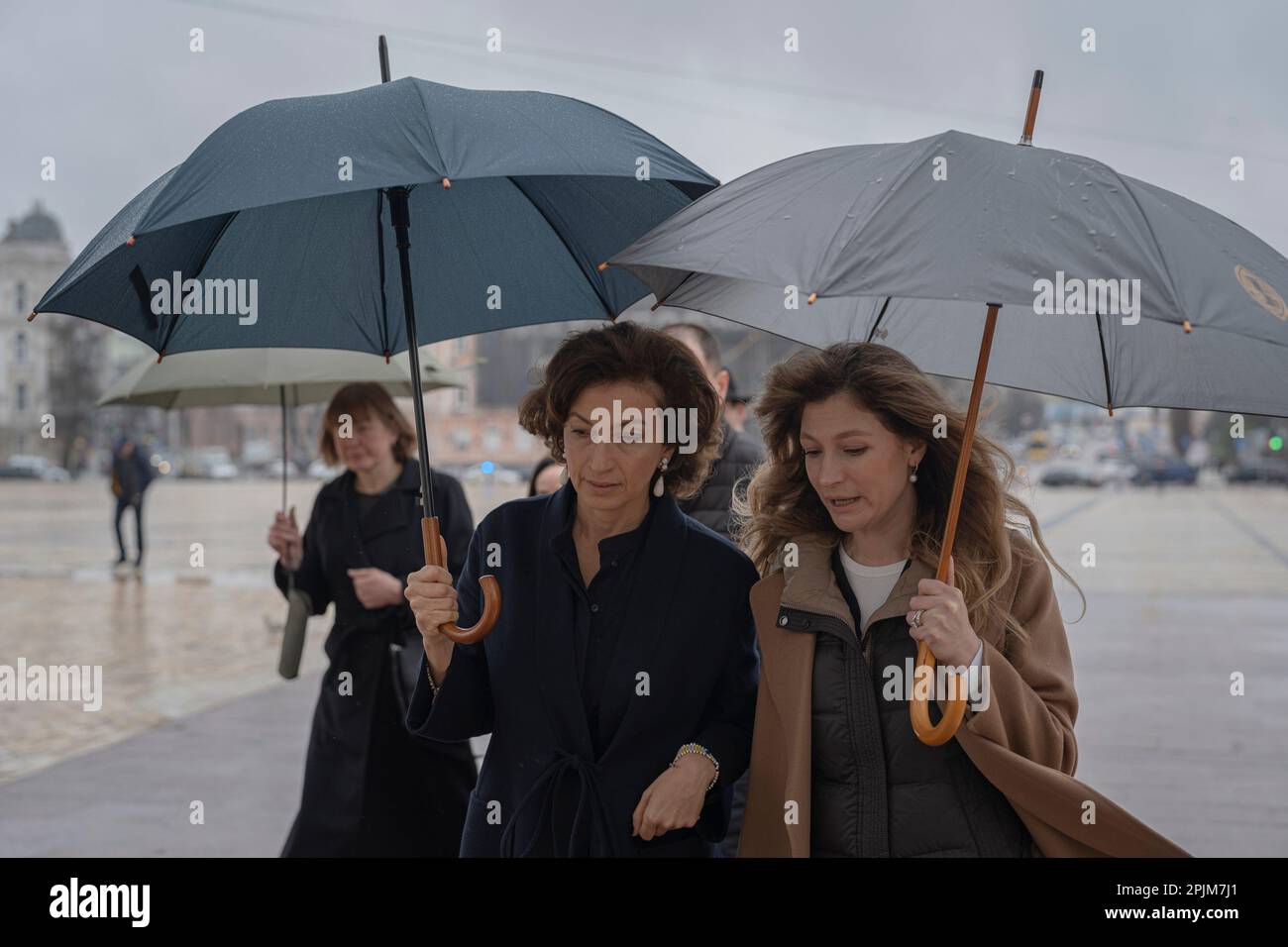 Director-General of UNESCO Audrey Azoulay, center, and Ukrainian Deputy ...