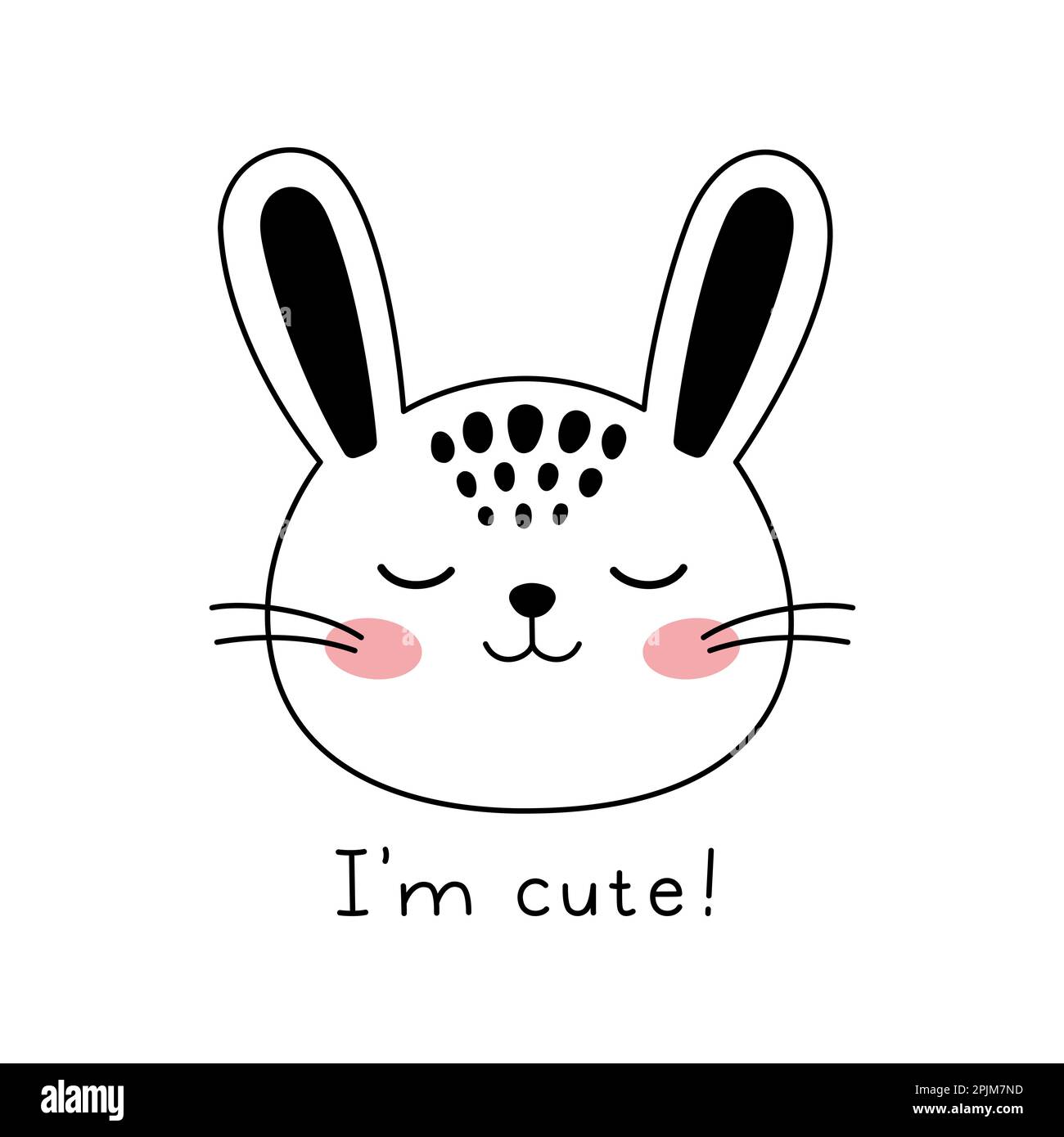 Little bunny face doodle style. Hand drawn illustration. Cute cartoon ...