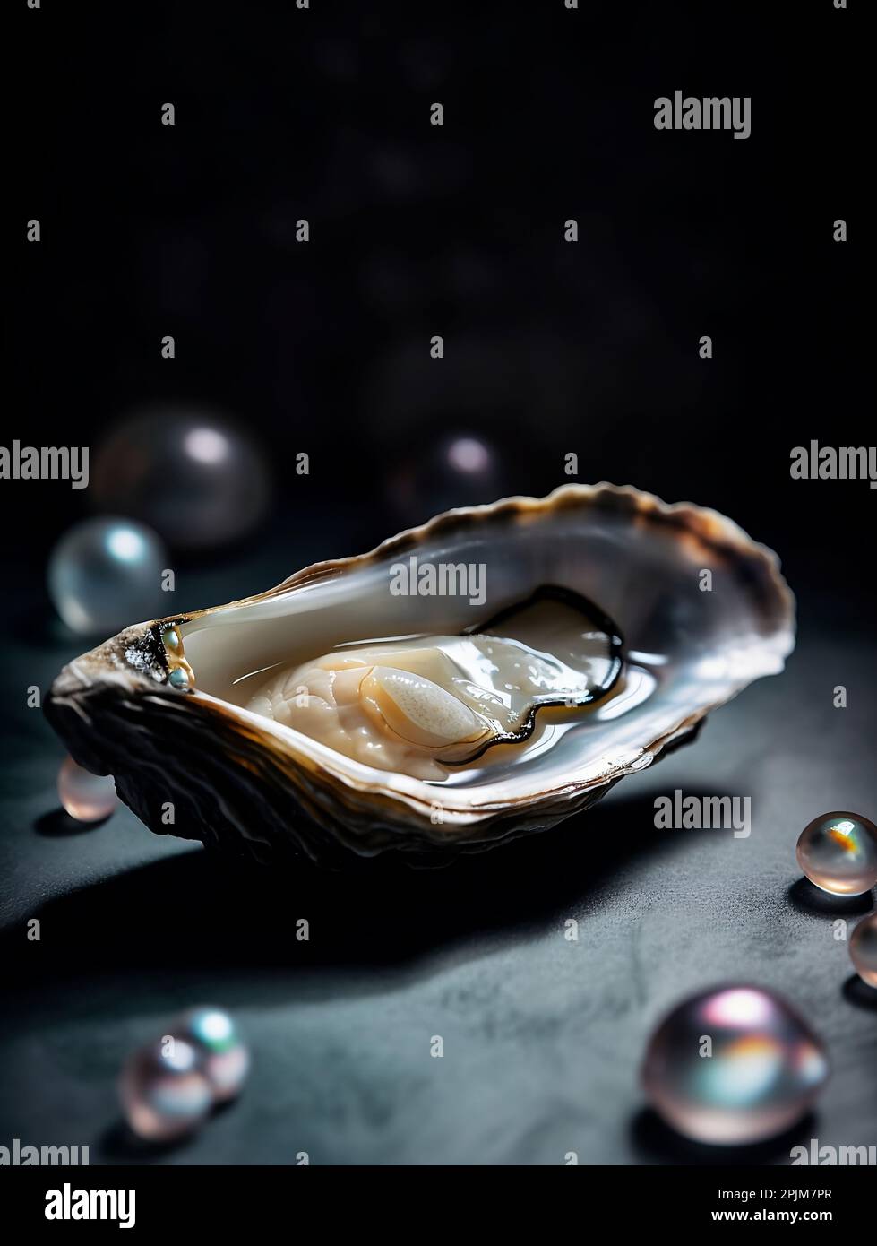 An oyster shell with pearls in the dark background Stock Photo - Alamy