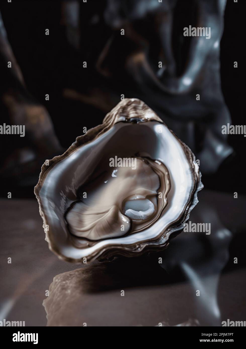 An oyster shell with pearls in the dark background Stock Photo - Alamy