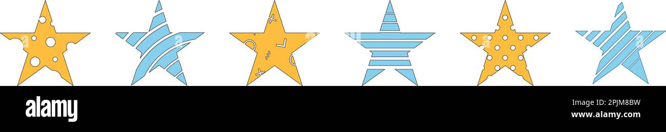 Star shapes with patterns inside - stripes, circles. Vintage 90s style ...