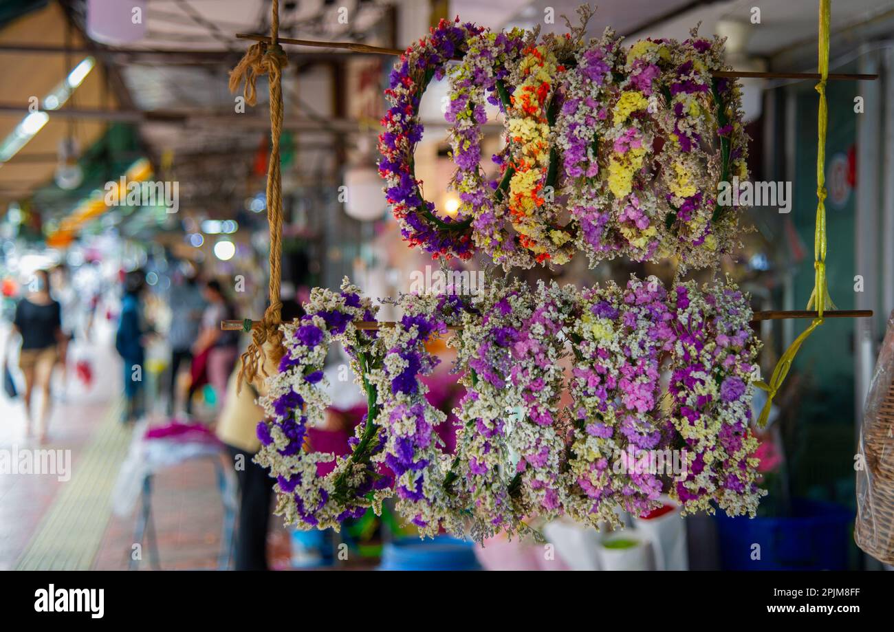 Countless colorful bouquets and many flower arrangements in the Bangkok ...