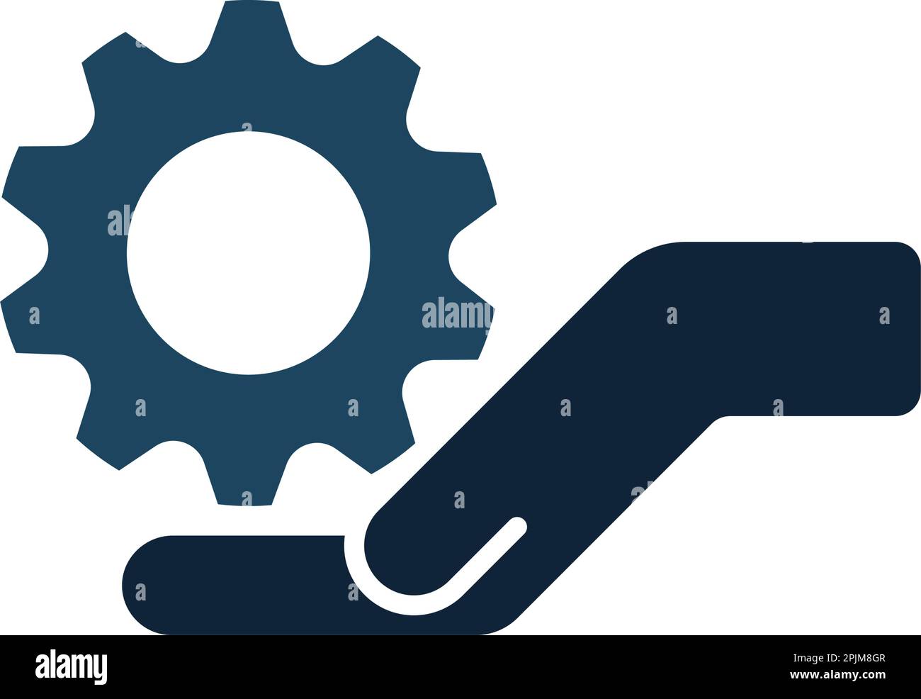 Hand with cog wheel, gear icon. Technical support, technical service ...