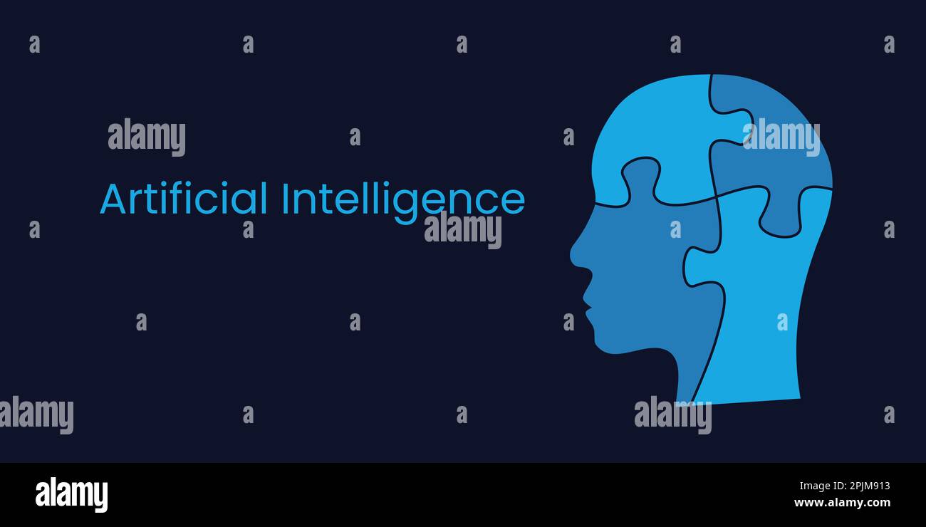 Artificial intelligence concept with human head silhouette and jigsaw ...