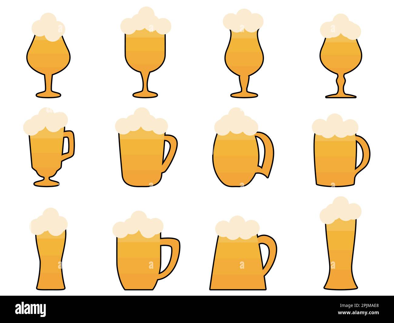Glasses Of Beer Set Isolated On White Background Beer With Foam In Glasses Beer Mug Design For