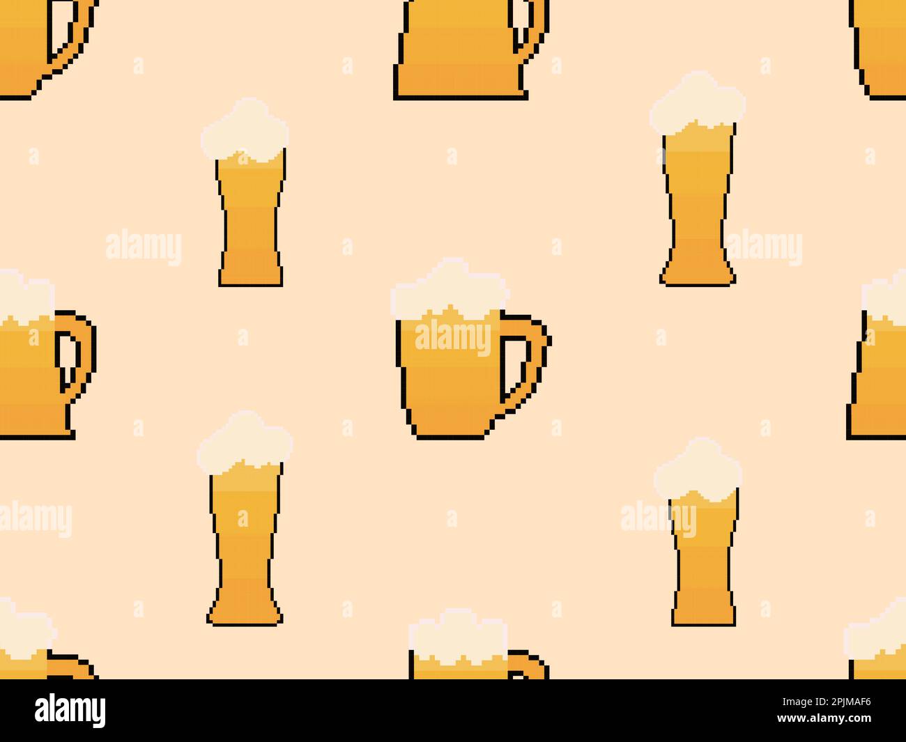 Pixel glasses of beer seamless pattern. Beer with foam in glasses ...