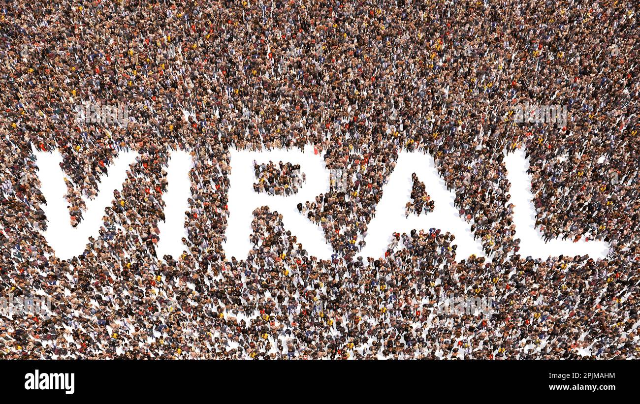 Cooceptual large community of people forming the word VIRAL. 3d ...