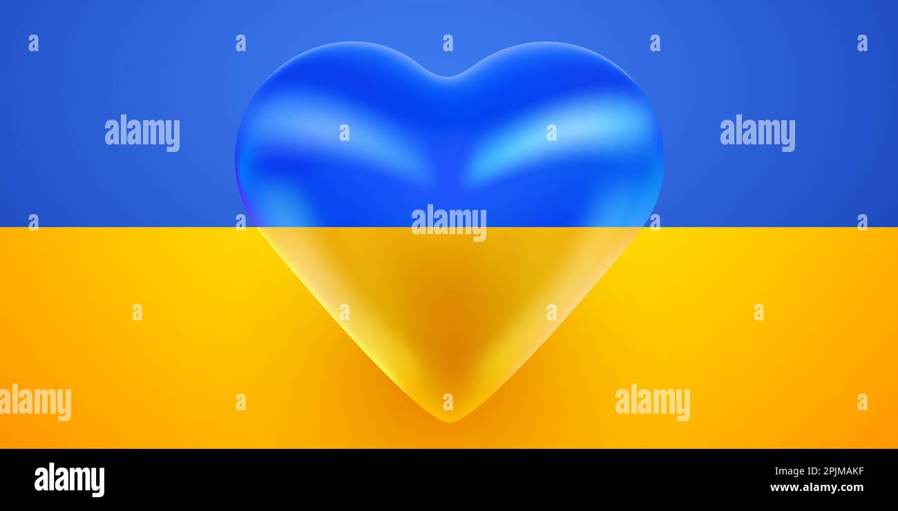 3d heart with Ukrainian national flag. Stand with Ukraine. Vector ...