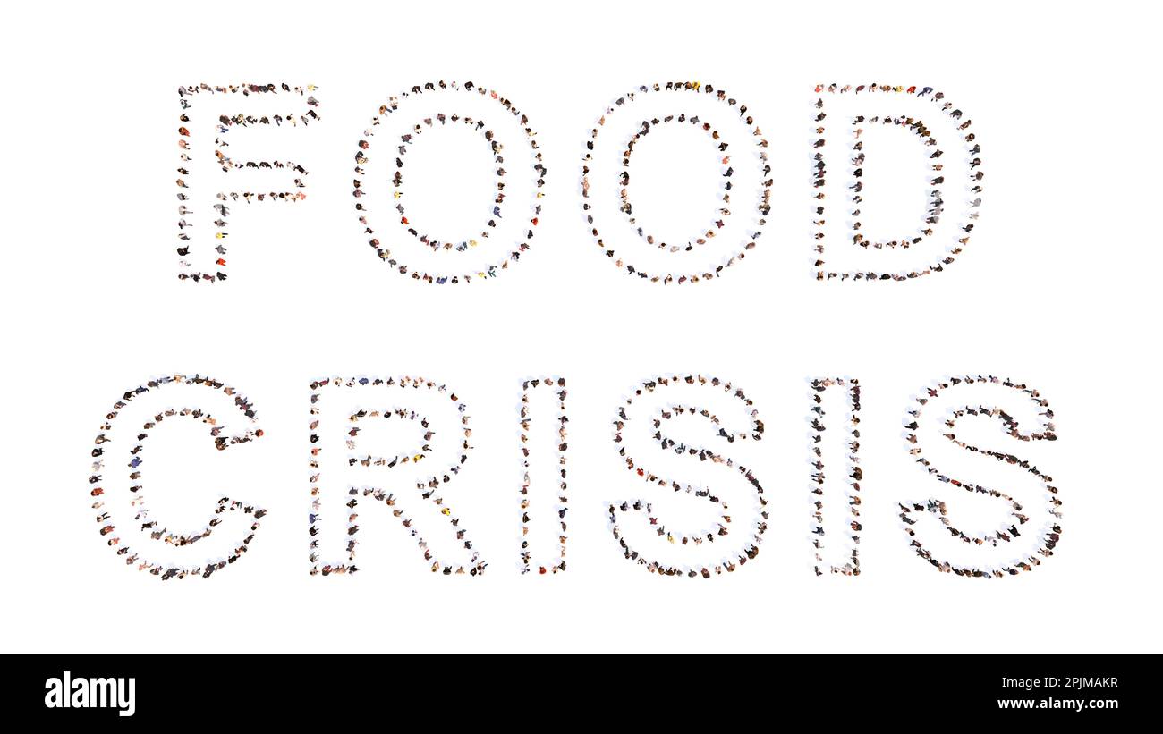 Concept or conceptual large community of people forming the FOOD CRISIS ...