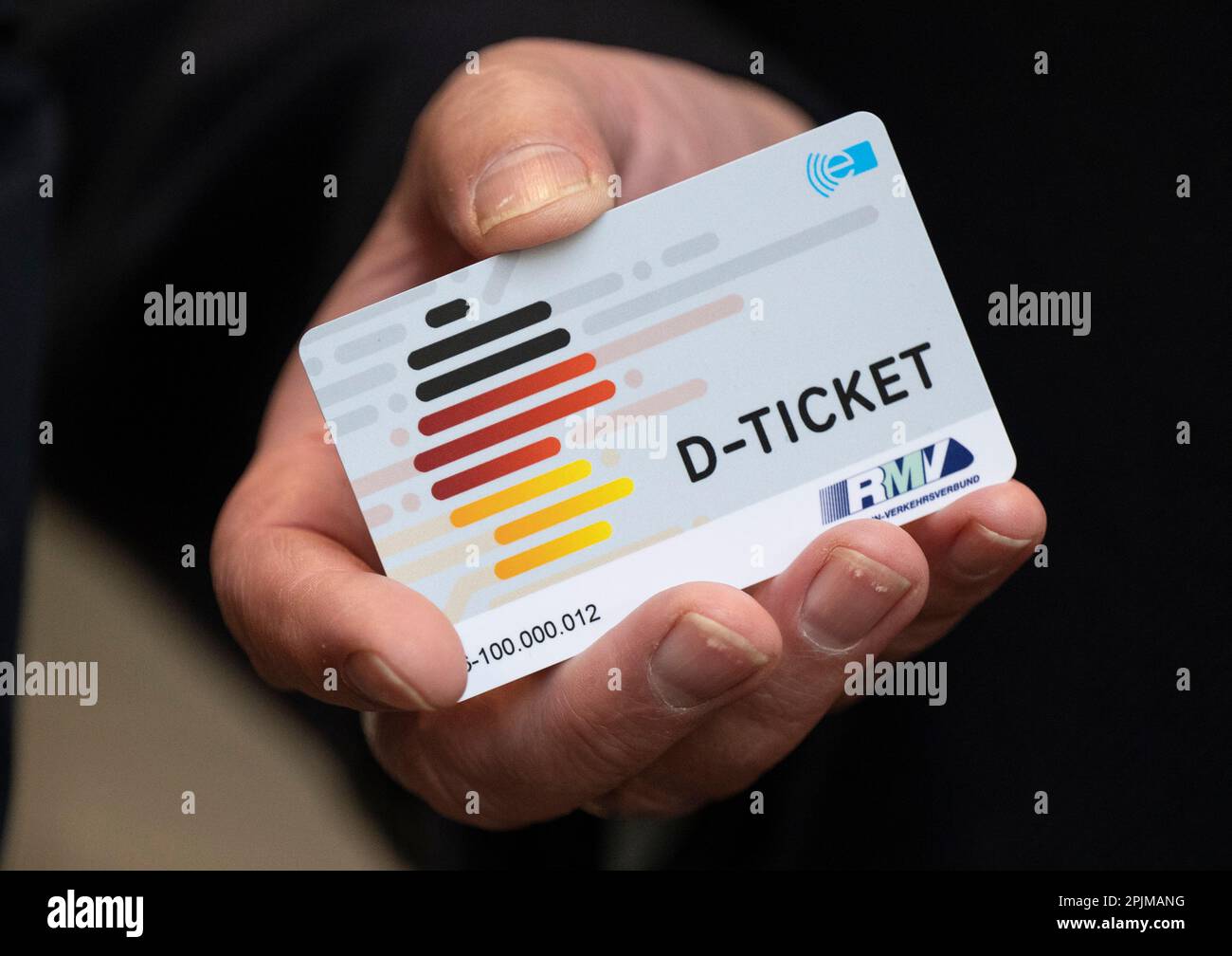 03 April 2023, Hesse, Frankfurt/Main: A "D-Ticket" in chip card format ...
