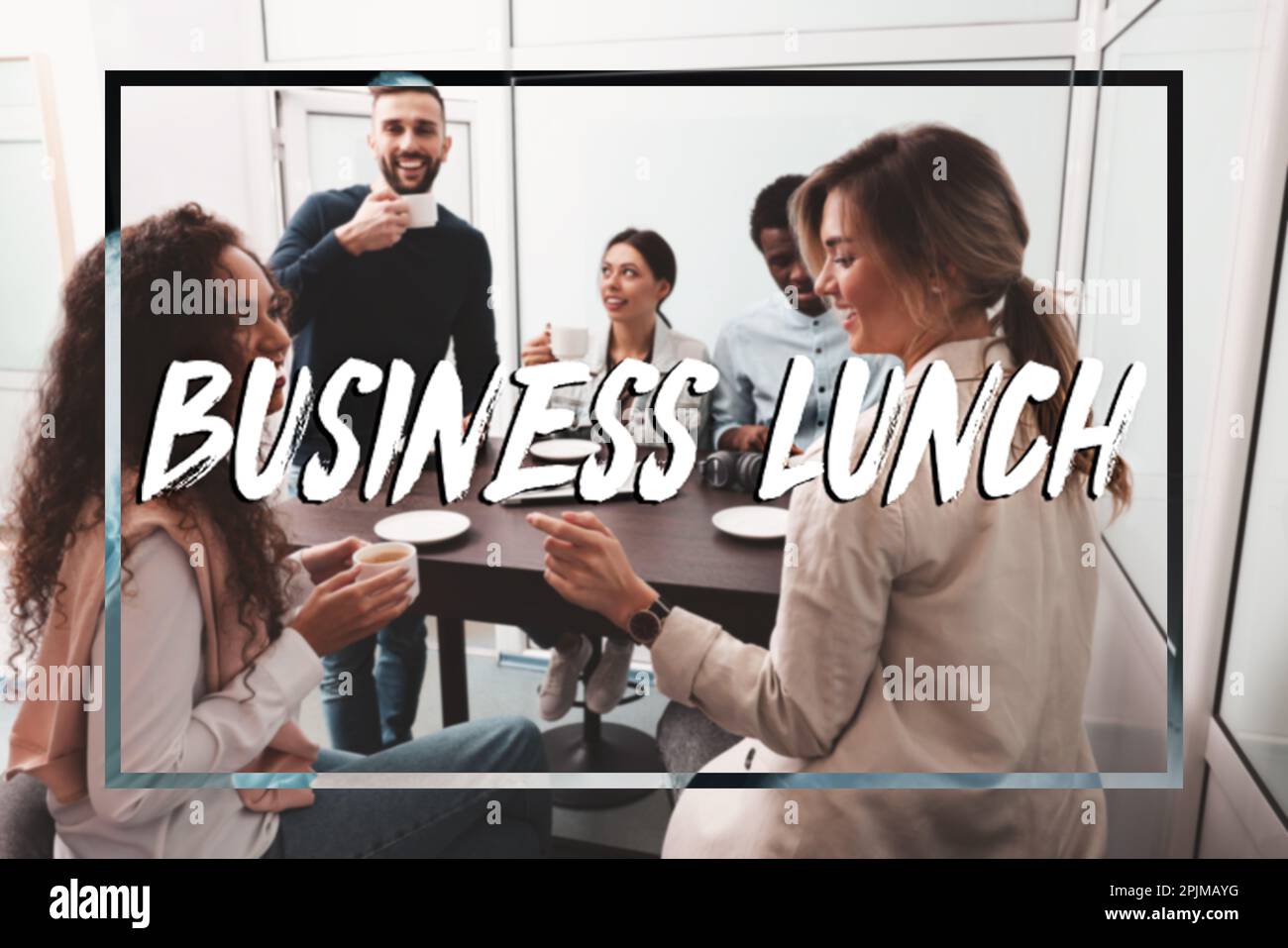 Team of employees enjoying coffee break together in office. Business ...