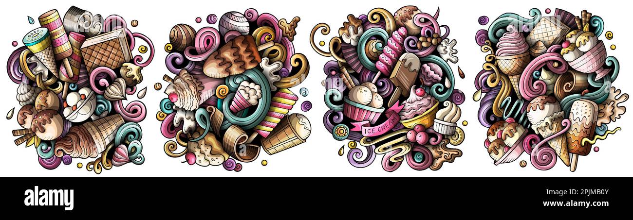 Ice Cream cartoon vector doodle designs set. Colorful detailed ...