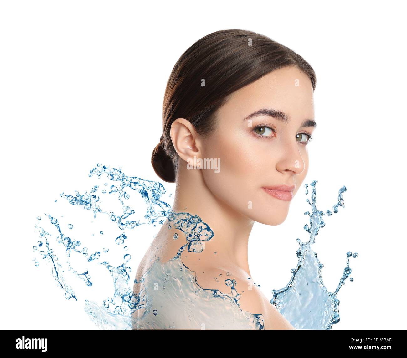 Portrait of beautiful young woman with perfect moisturized skin and ...