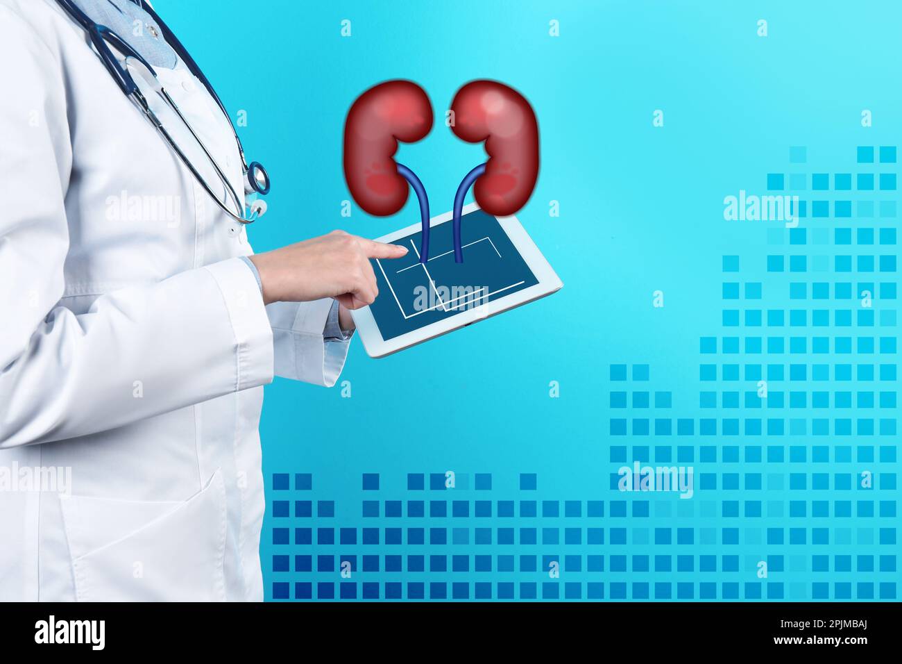 Closeup view of doctor holding modern tablet and illustration of ...