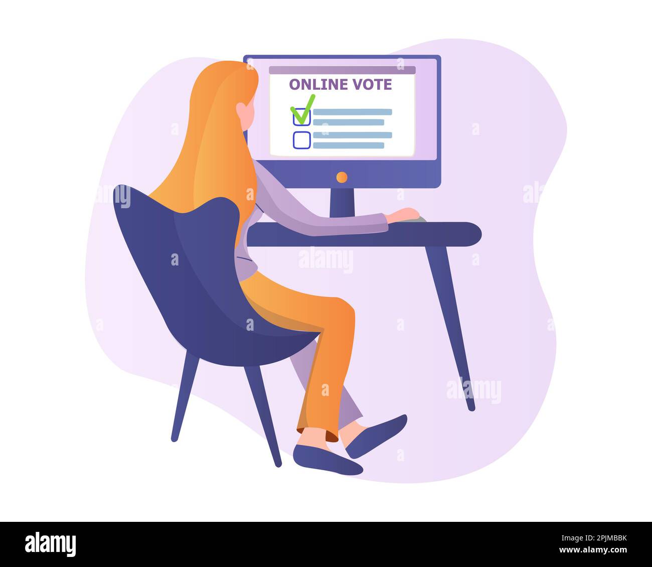Illustration of woman using computer for online voting on white ...