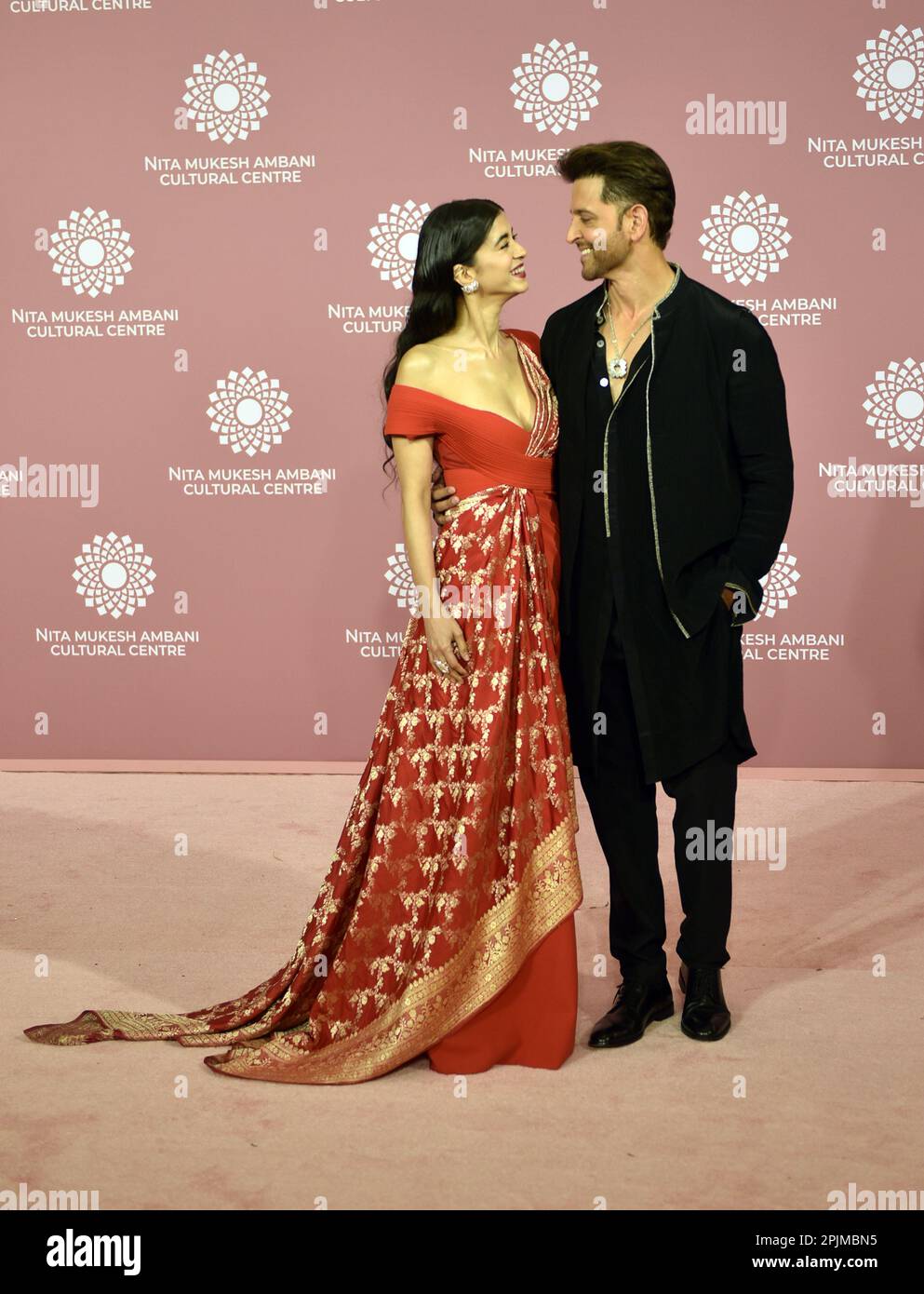 Indian actors Hrithik Roshan (L) with Saba Azad (R) pose for a photo ...