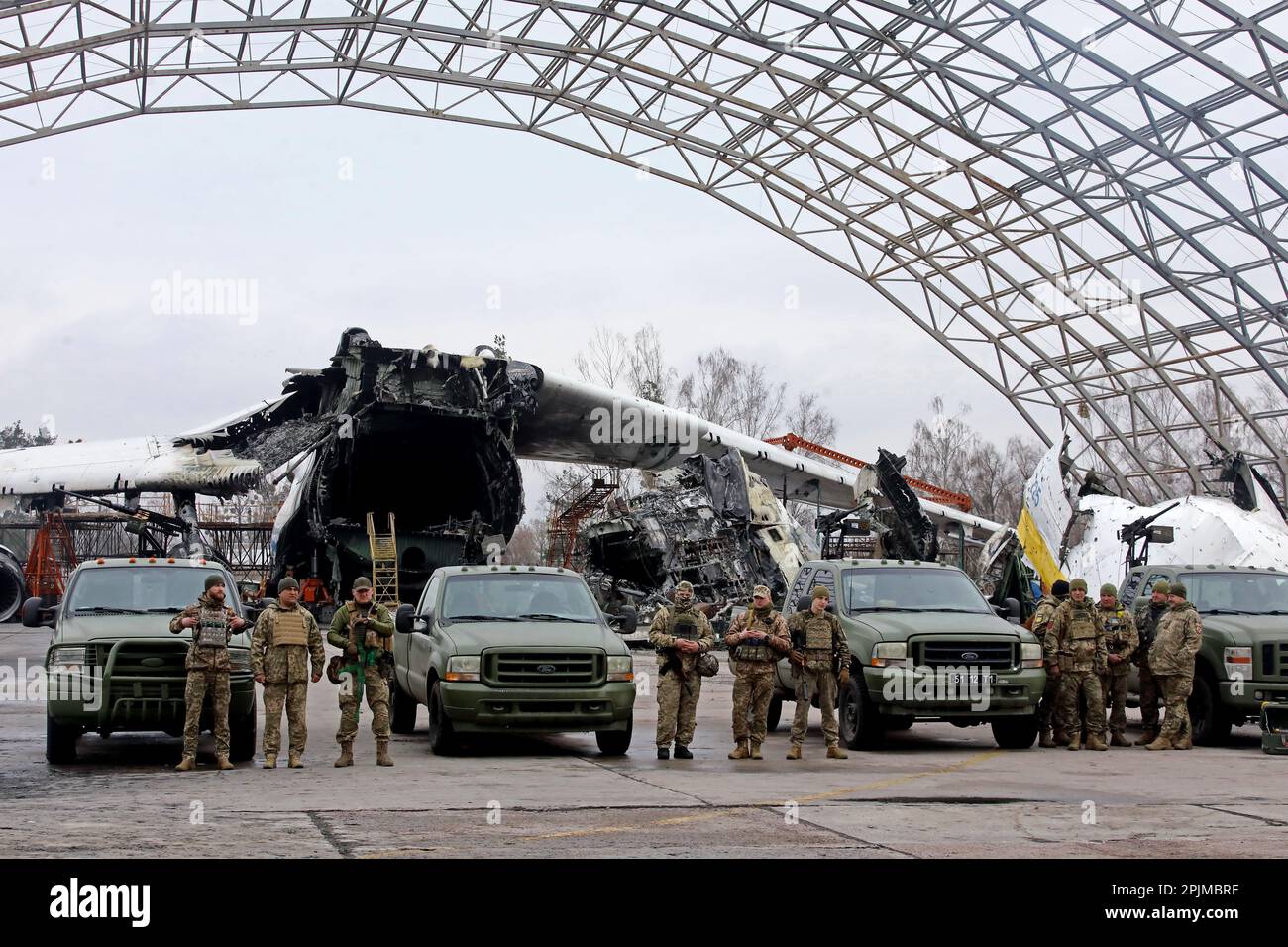 HOSTOMEL, UKRAINE - APRIL 1, 2023 - Servicemen are pictured during the ...