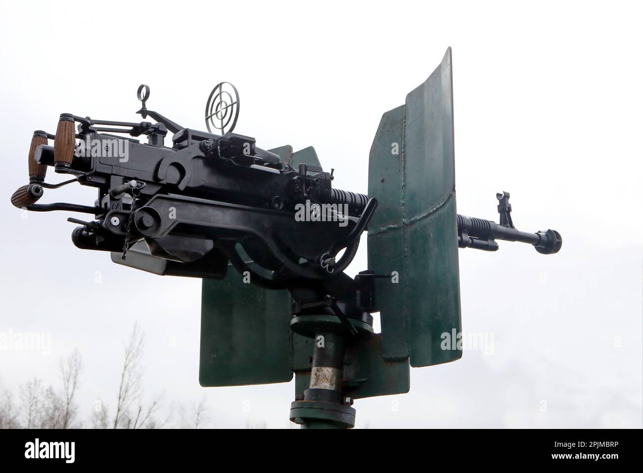HOSTOMEL, UKRAINE - APRIL 1, 2023 - A machine gun is mounted on one of ...